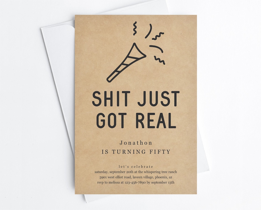 Funny Adult Birthday Invitation Template, Printable Shit Just Got Real ...
