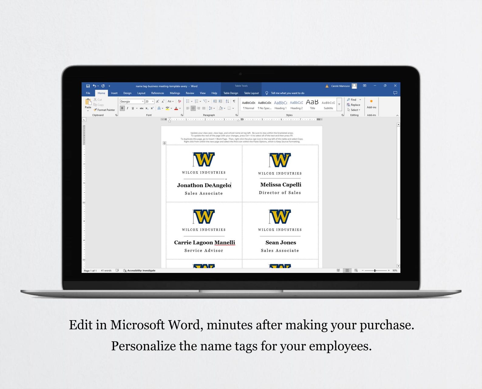 Business Meeting Name Tags With Logo Template, Word Doc for Event ...