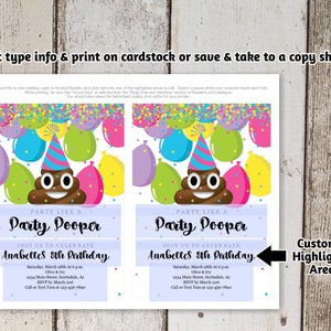 Poop Invitation - Printable Template - Poop Emoji Theme Invite - Tween ...
