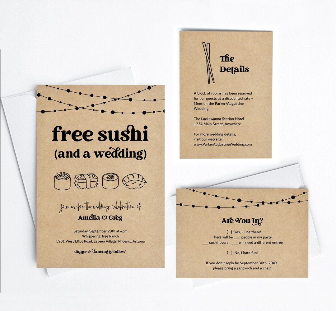 Funny Sushi Wedding Invitation Template, Free Sushi Fun Printable ...