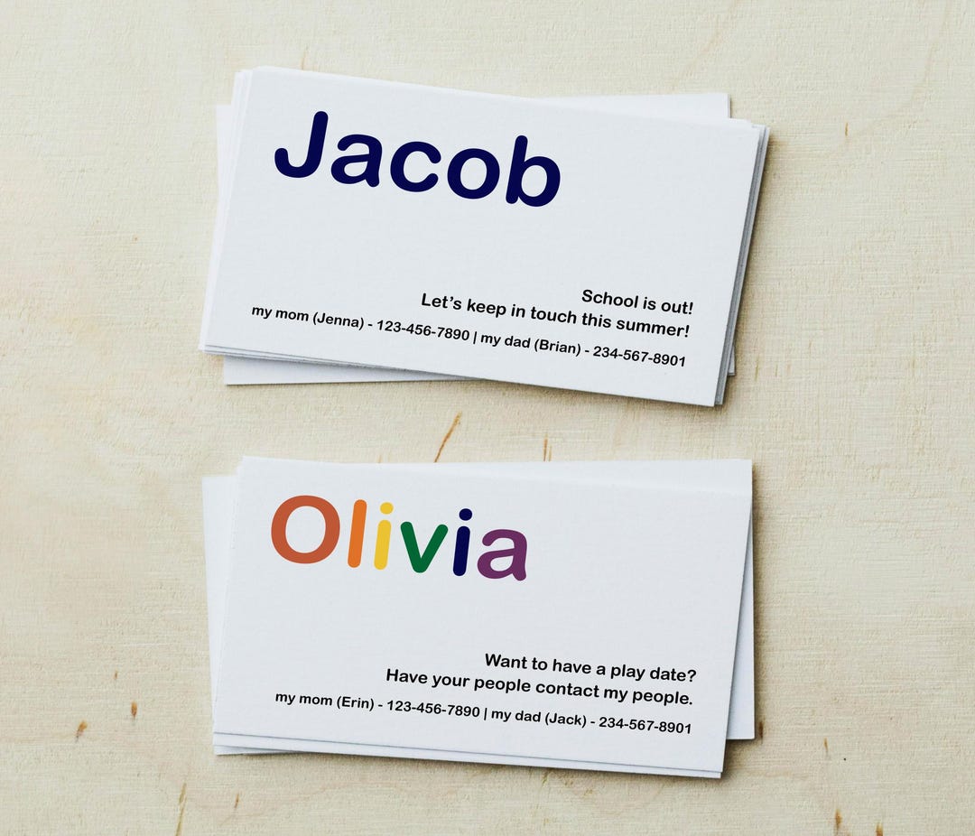 Kids Calling Cards, Play Date Card for Girl or Boy, Simple Cute ...