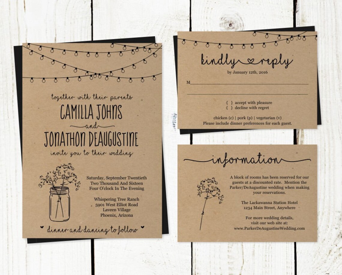 Wedding Invitation Template Rustic Mason Jar Fairy Lights - Etsy