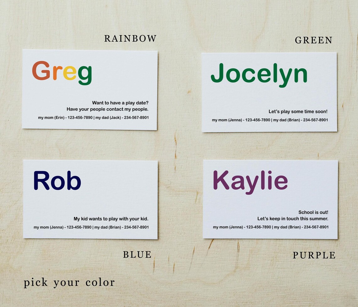 Kids Calling Cards, Play Date Card for Girl or Boy, Simple Cute ...