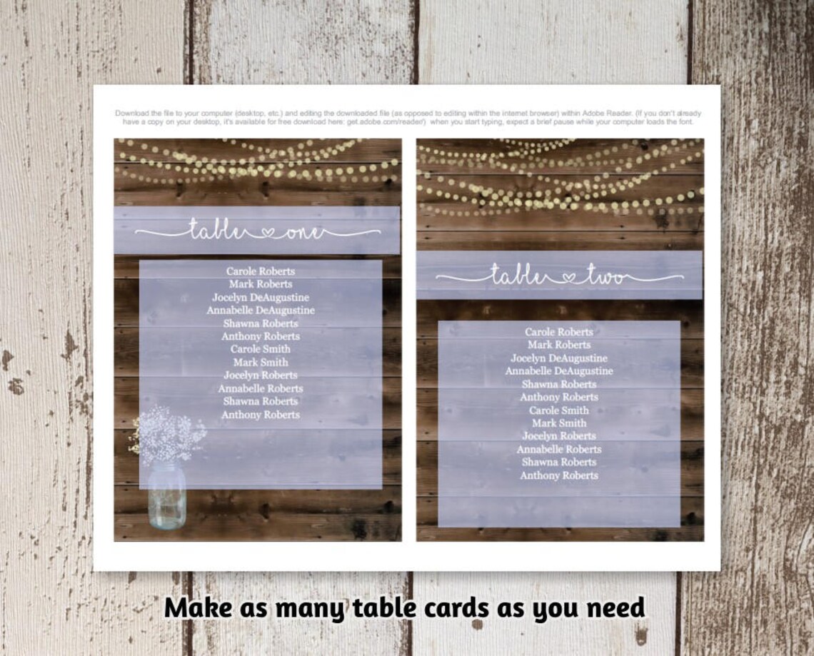 Wedding Seating Chart Printable Template Rustic Wood - Etsy
