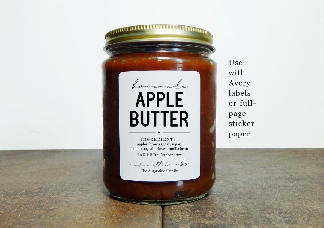 Homemade Apple Butter Label Template - Printable Apple Butter Jar Gift ...