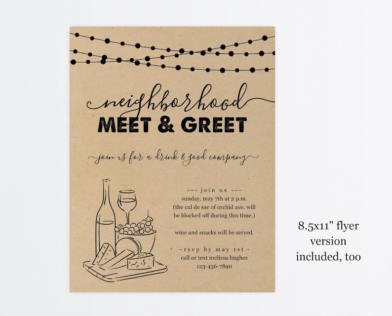 Neighborhood Meet & Greet Invitation Template, Printable Meet the ...