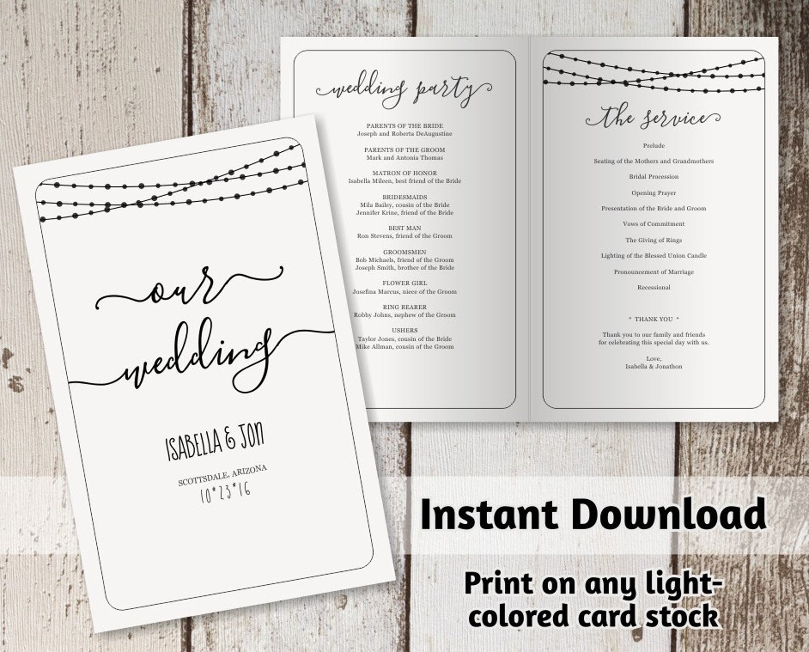 Printable Wedding Program Template Folded Program Rustic - Etsy