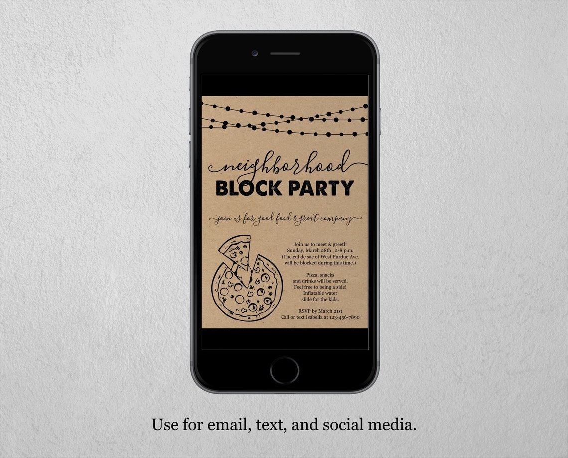 Neighborhood Block Party Invitation Template Printable Pizza | Etsy