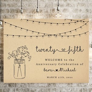 Wedding Anniversary Party Welcome Sign Rustic, Simple Printable Download 5th 10th 15th 20th 25th ...