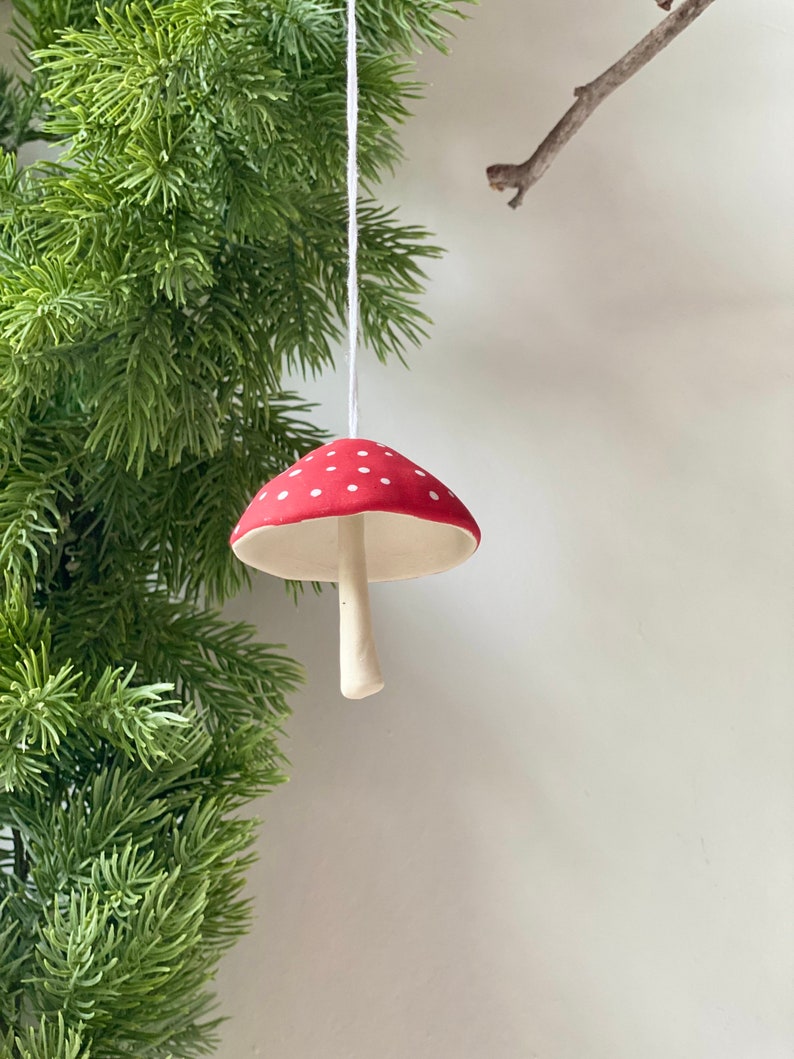 Mushroom Bell Christmas Ornament Handmade Pottery Christmas Decoration