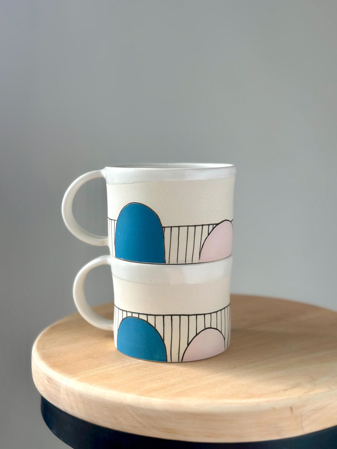 Large Ceramic Mug, Stripy Pink and Blue Pottery Tea Cup - Etsy