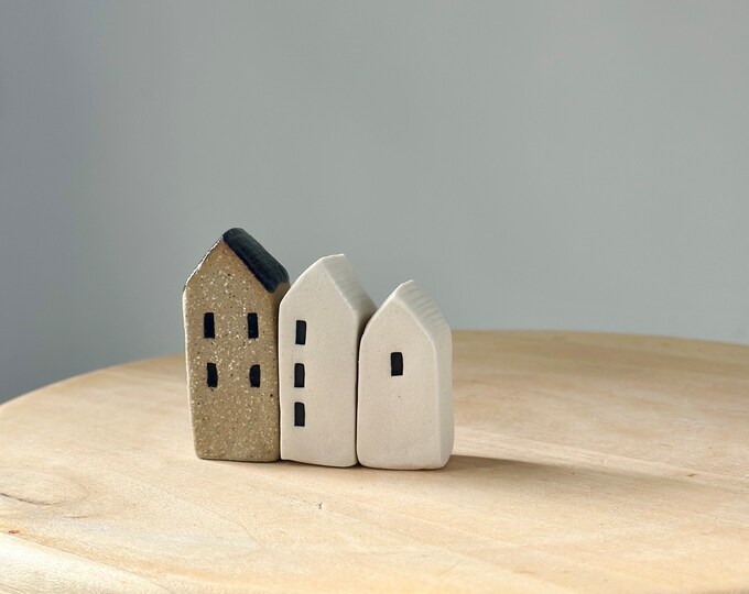 Handmade Ceramic Miniature House Set of 3, Small Decorative Pottery ...