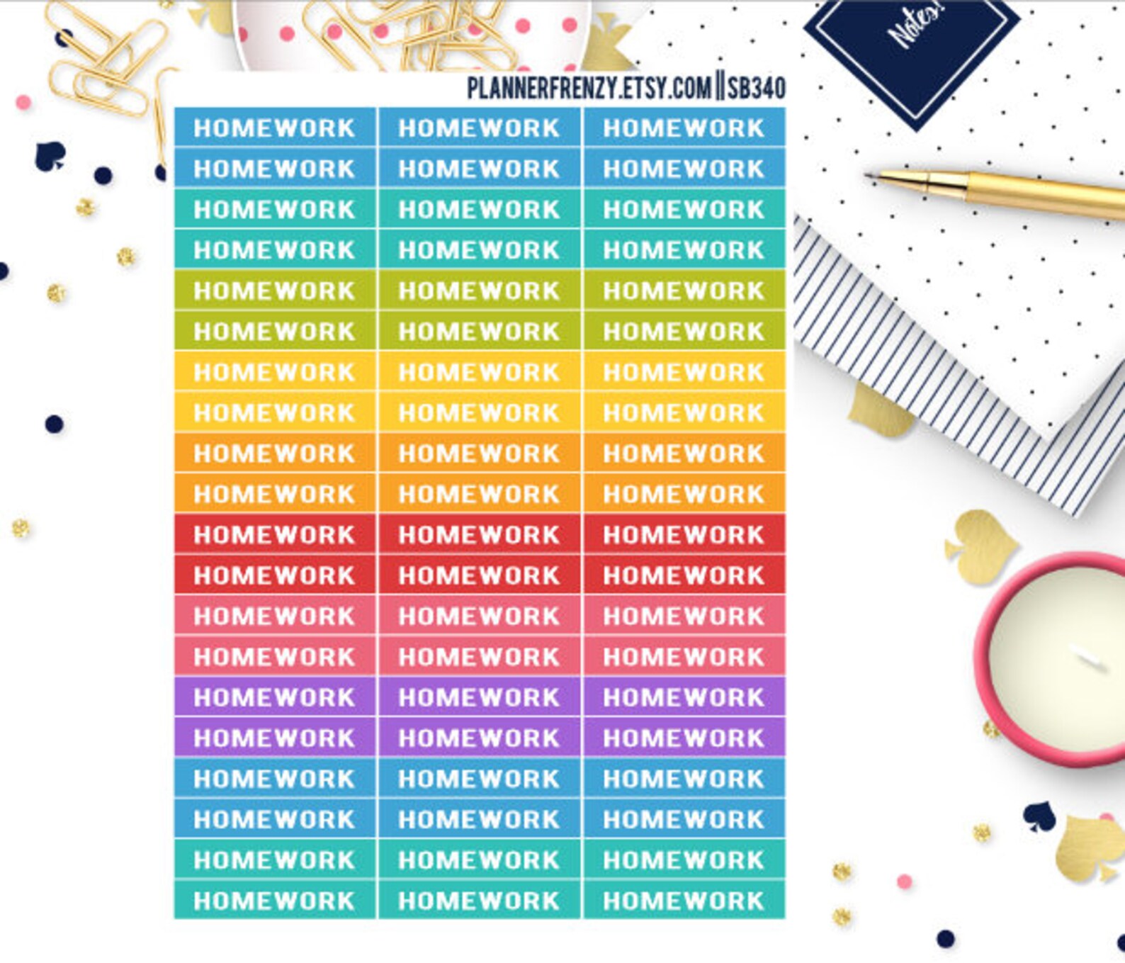 60 homework Section Header Planner Stickers | Etsy