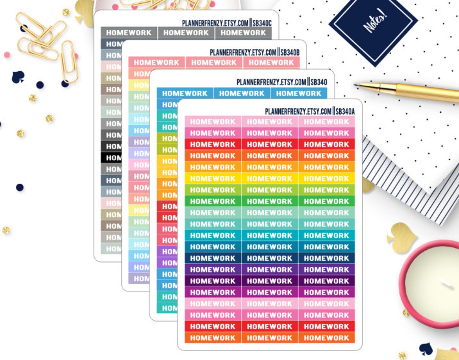 60 homework Section Header Planner Stickers | Etsy
