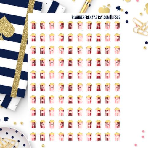 Popcorn Stickers Movie Night Planner Stickers Movie Time | Etsy
