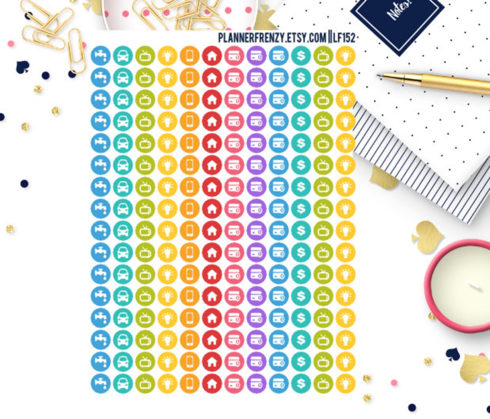 192 Tiny Monthly Bills/utilities Icon Planner Stickers Choose - Etsy