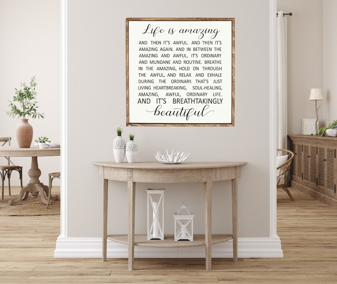 Life is Amazing Quote, Wood Framed Sign, Inspirational Decor, Home Wall ...