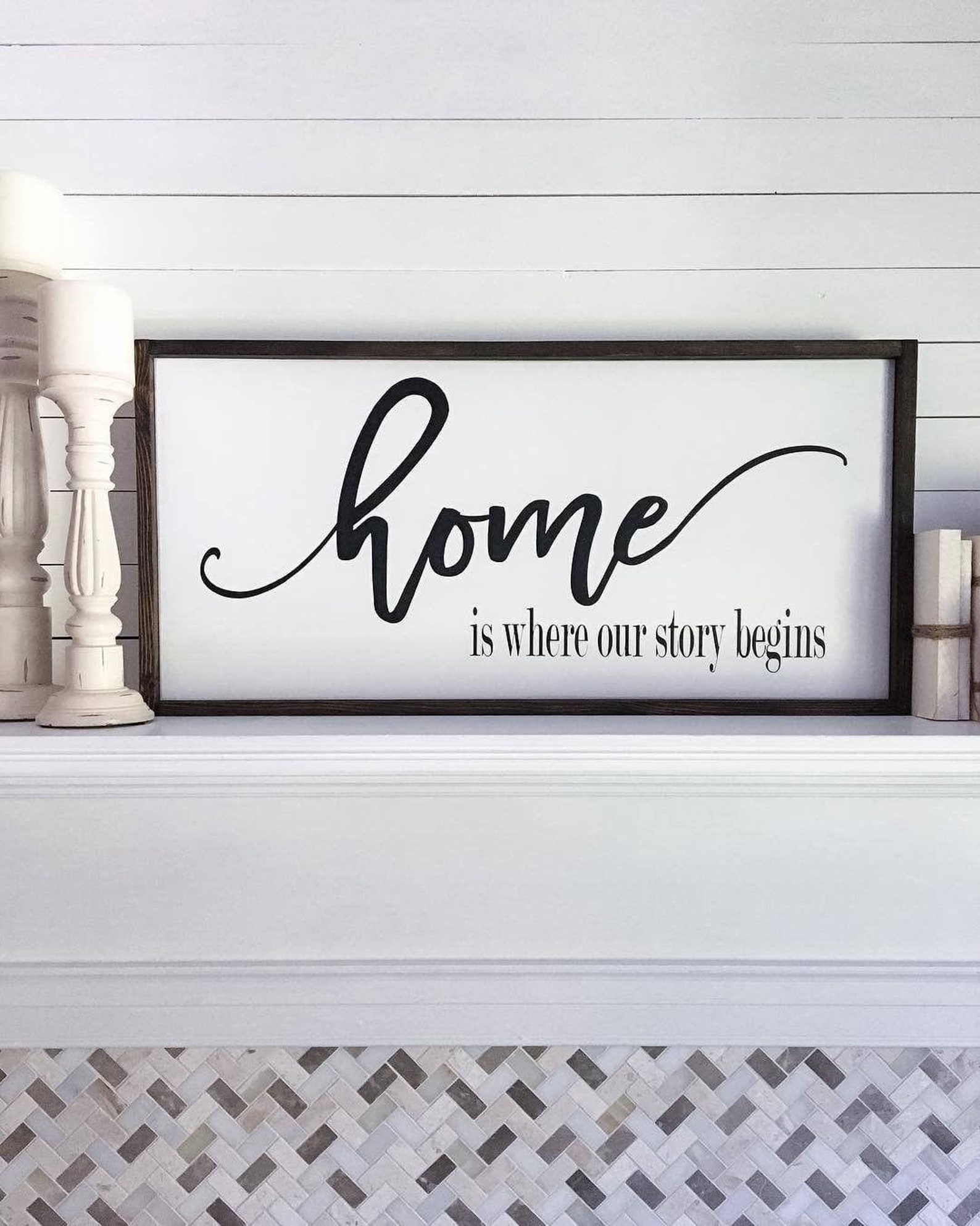 Home is Where Our Story Begins Wood Framed Sign Family Sign | Etsy