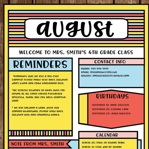 CLASSROOM NEWSLETTER Teacher Newsletter Back to School | Etsy