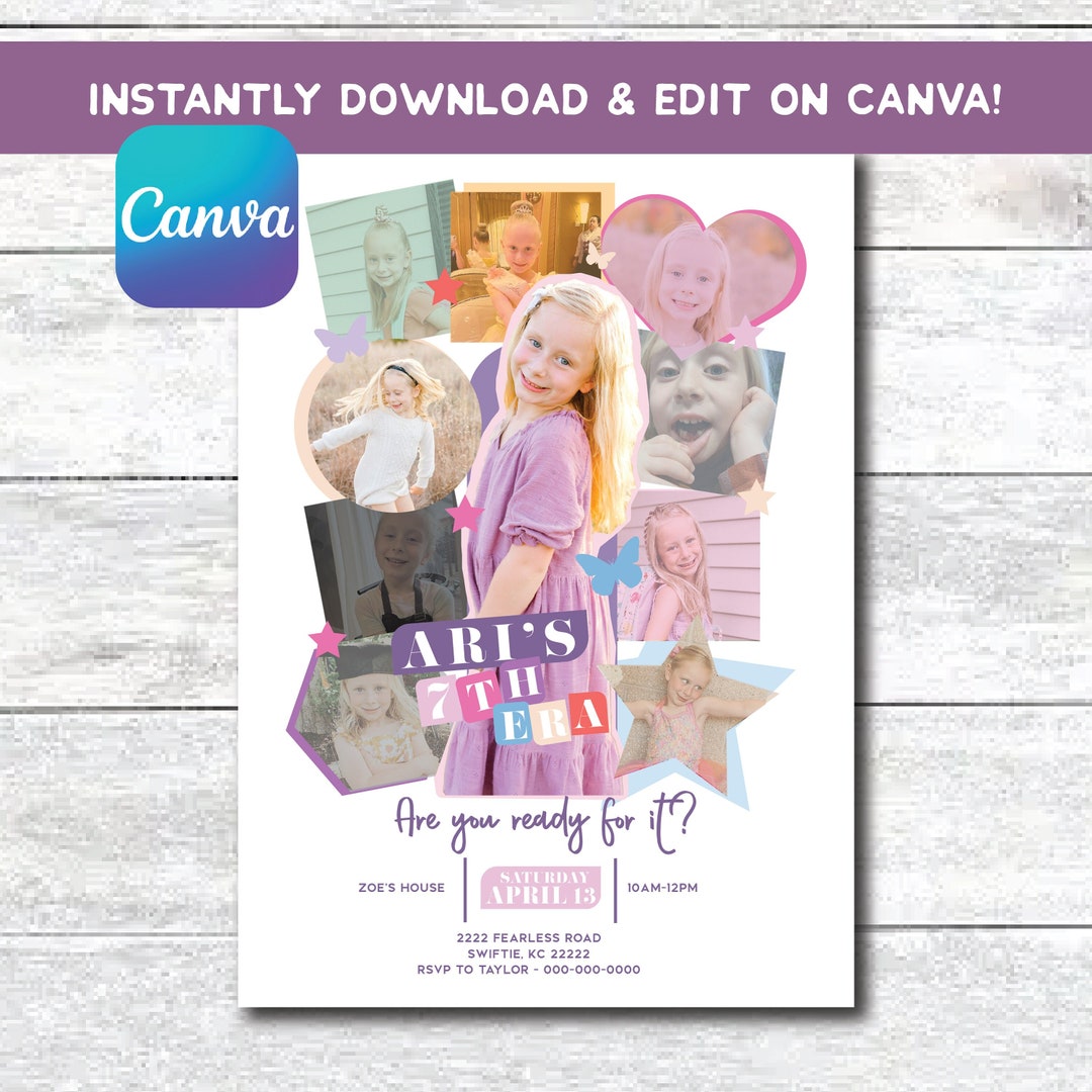 TAYLOR SWIFT Eras Tour Birthday Invite || Canva Template || Digital ...