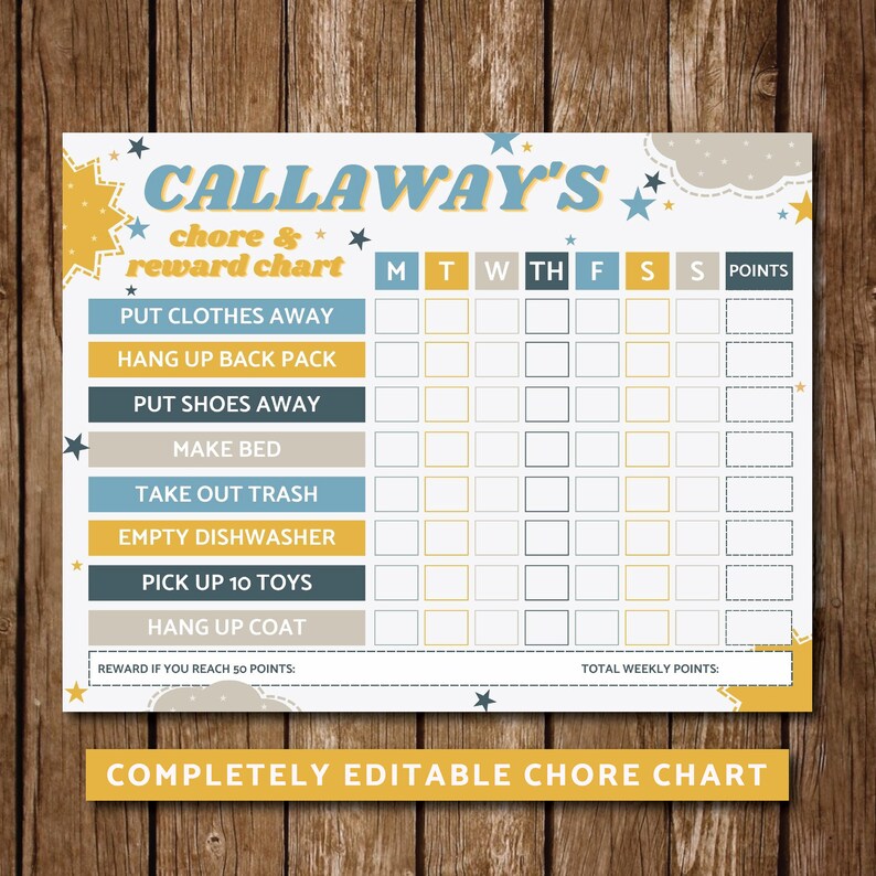 CHORE & REWARD CHART Canva Template Completely Editable - Etsy