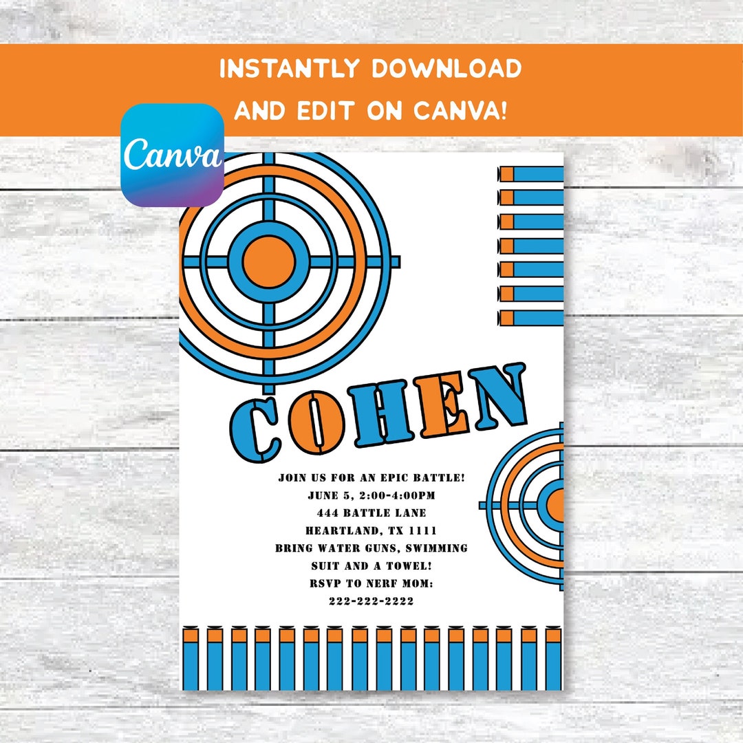 NERF INVITE || CANVA Template || Nerf Gun Party || Nerf Battle ...