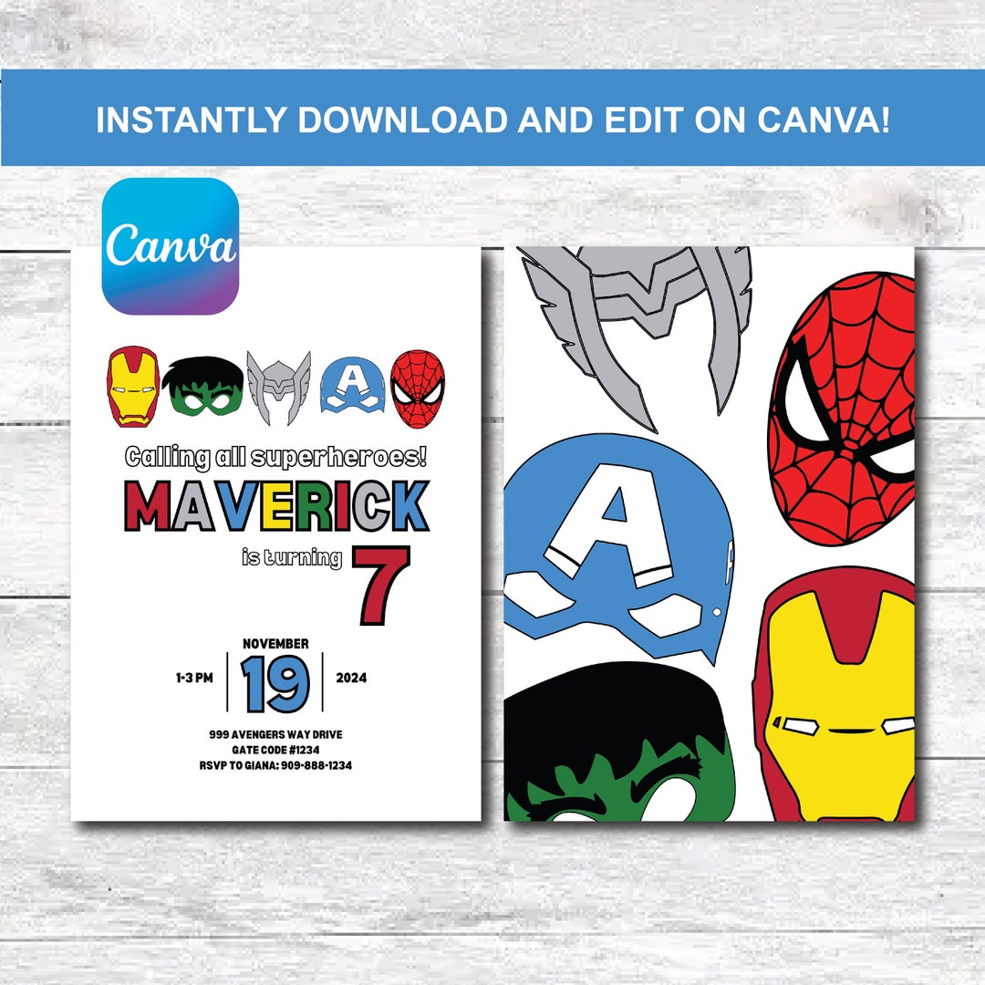 SUPER HERO Invite || Canva Invite || Superhero || Instant Digital ...