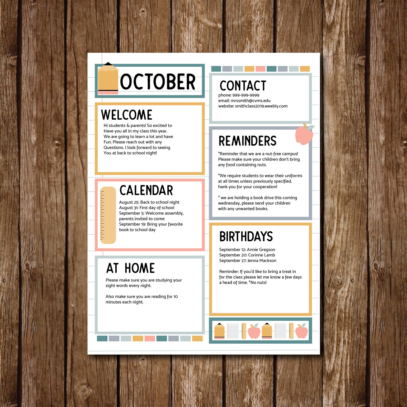 CLASSROOM NEWSLETTER Teacher Newsletter Back to School Instant Digital ...