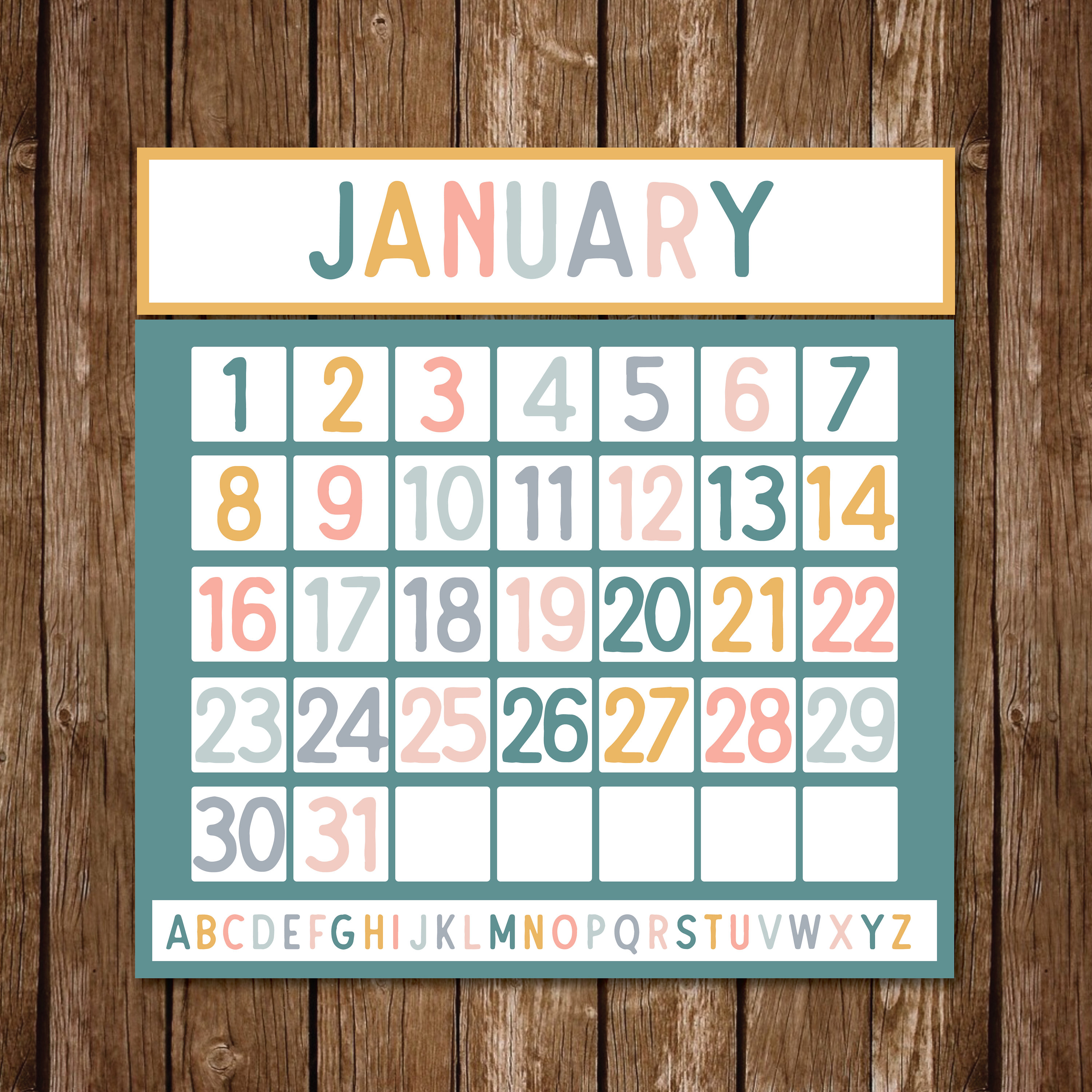 HOMESCHOOL Wall Calendar Months Days Letters Numbers - Etsy
