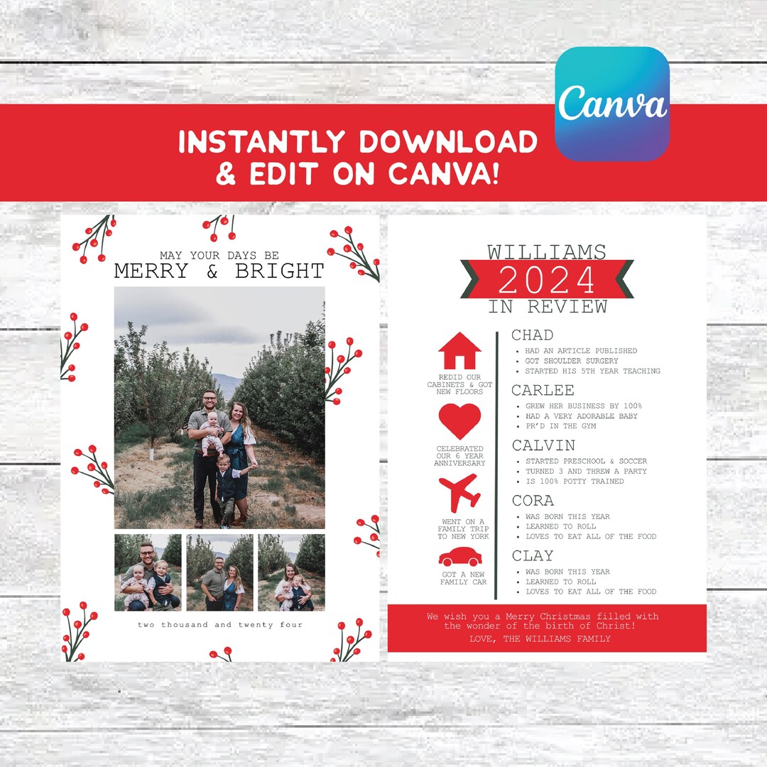 Merry & Bright || Editable Christmas Card || Canva File || Christmas ...