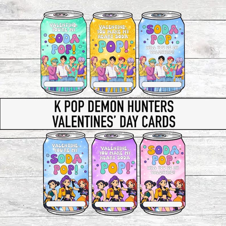 K Pop Demon Hunters Valentine's Day Cards || Huntrix, Saja Boys, Soda ...