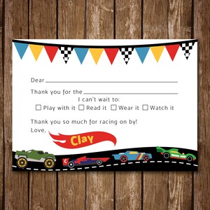 Car Party Thank You Card || Car Party || Race Cars || Birthday Party ...