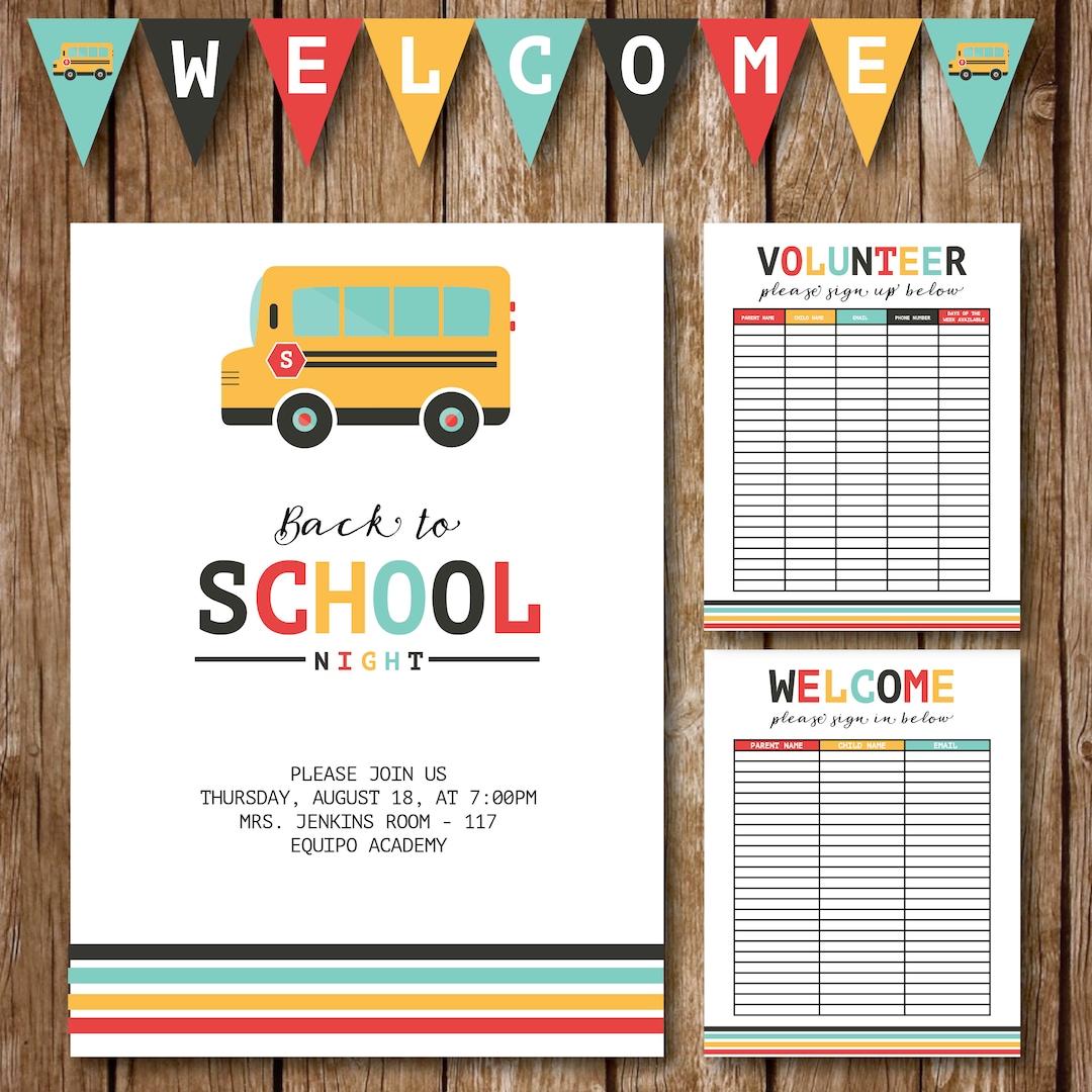 Back to School Night || Invite || Volunteer Sign up Sheet || Welcome ...