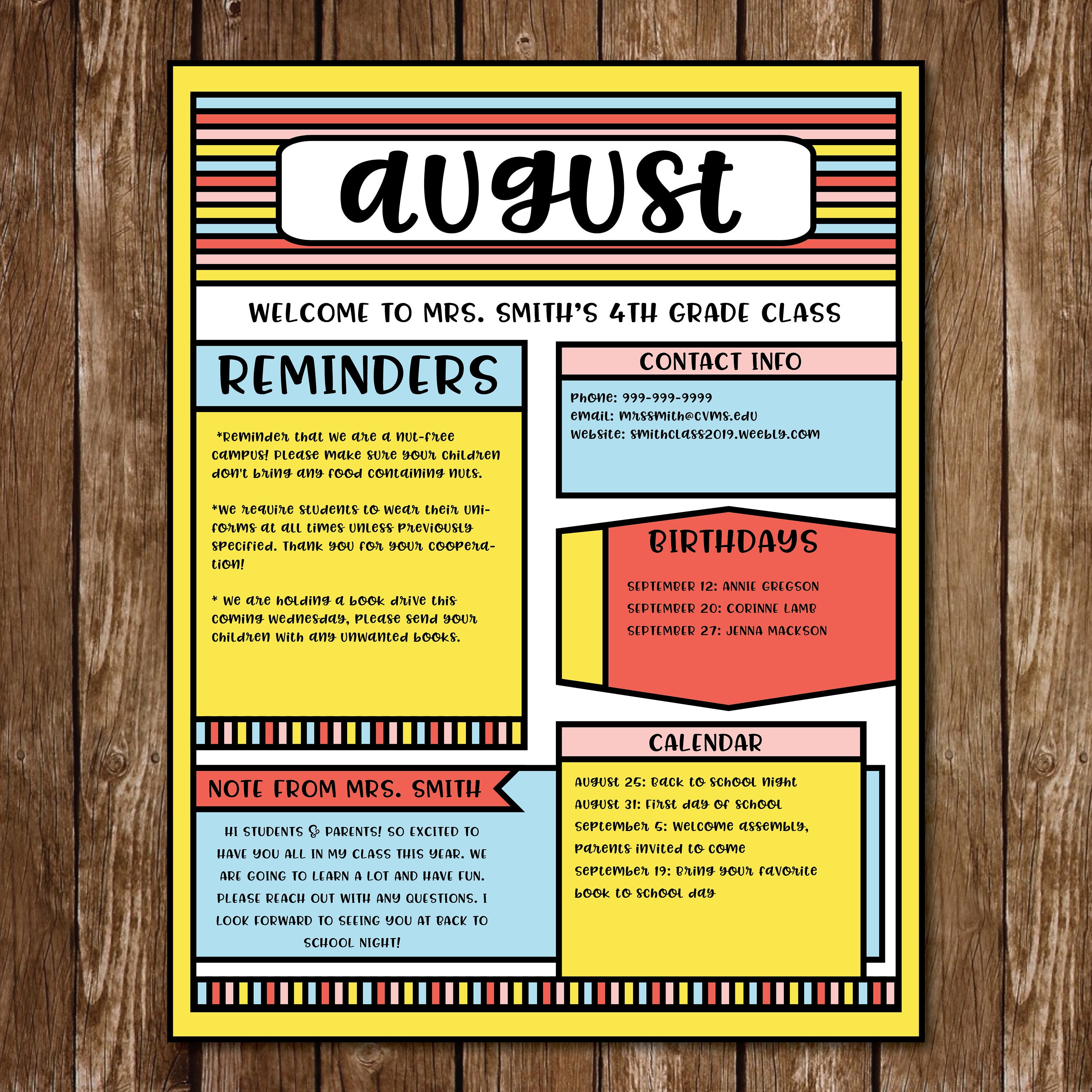 CLASSROOM NEWSLETTER || Teacher Newsletter || Back to School || School ...