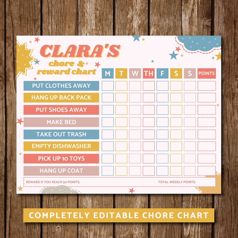 CHORE & REWARD CHART Canva Template Completely Editable - Etsy