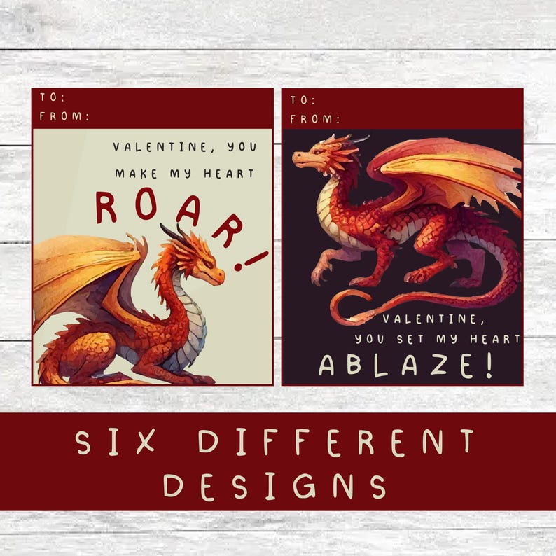 Dragon Valentine Cards || Kids Valentine Cards || Classroom Valentines ...