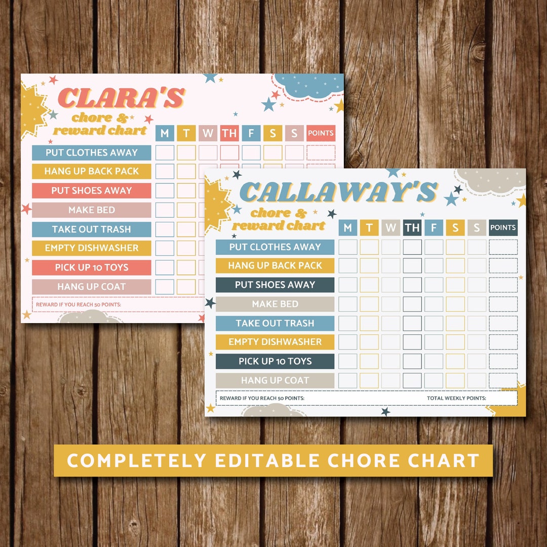 CHORE & REWARD CHART || Canva Template || Completely Editable || Family ...