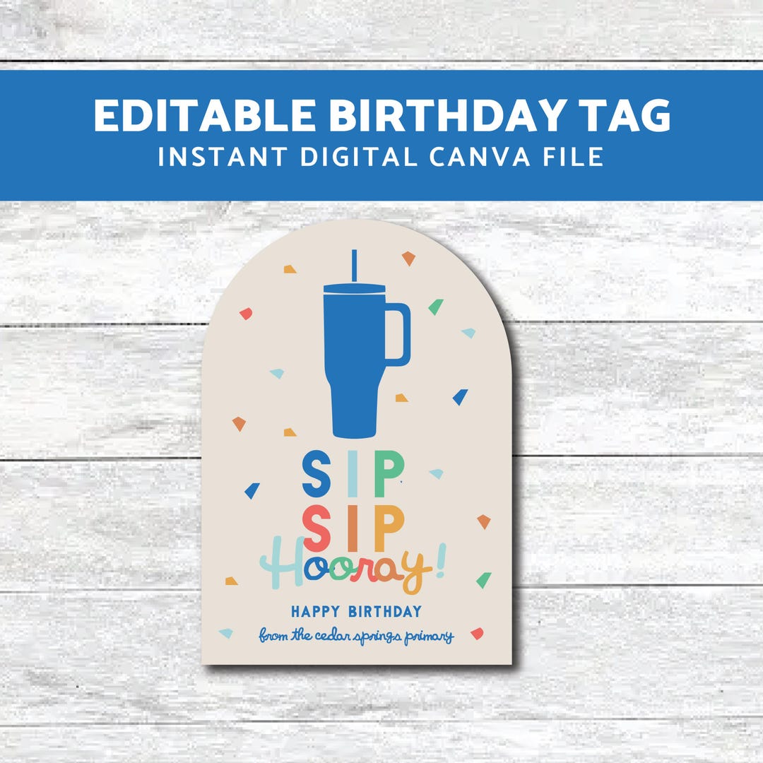 Sip Sip Hooray Birthday Tag || Birthday Tag || Water Bottle or Tumbler ...