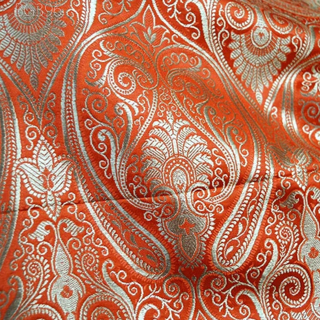 Buy Orange Brocade Fabric by the Yard Banarasi Wedding Dress Brocade ...