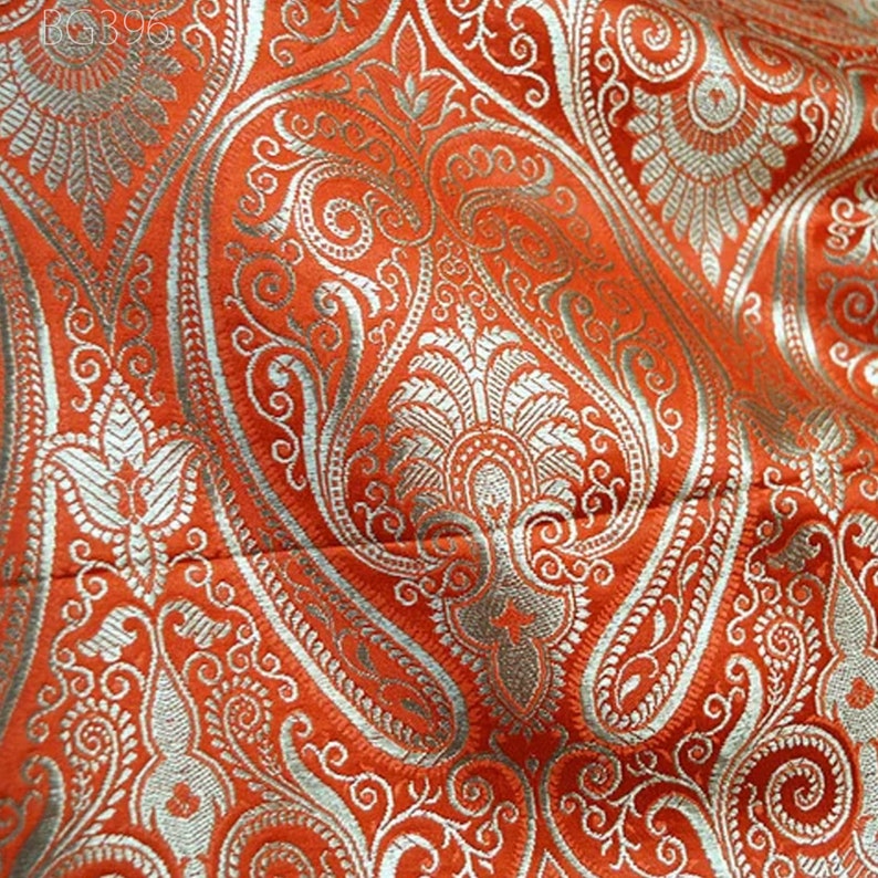 Orange Brocade Fabric by the Yard Banarasi Wedding Dress Brocade ...