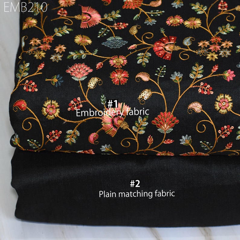 Indian Embroidered Fabric by the Yard Sewing DIY Crafting Embroidery ...