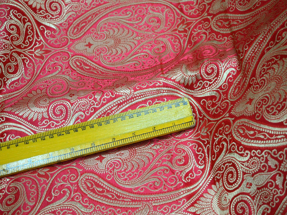 Coral Red Brocade Fabric by the Yard Benarse Brocade Indian - Etsy