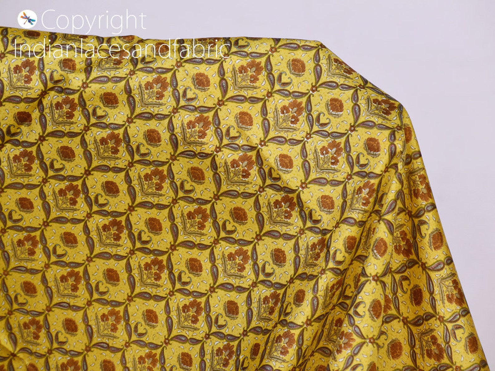 Tela Sari de seda estampada pura suave amarilla india por la | Etsy