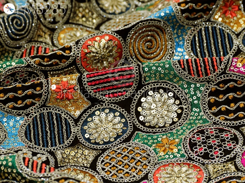 Indian Embroidered Fabric by the Yard Georgette Black - Etsy