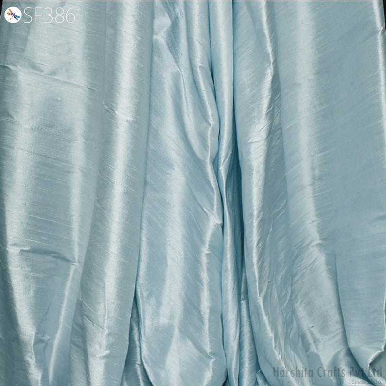 Powder Blue Pure Dupioni Fabric Shantung Raw Silk by the Yard Indian ...