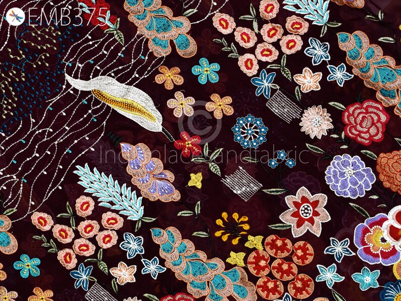 Buy 54'' Indian Embroidered Fabric by the Yard Multicolor Online in ...