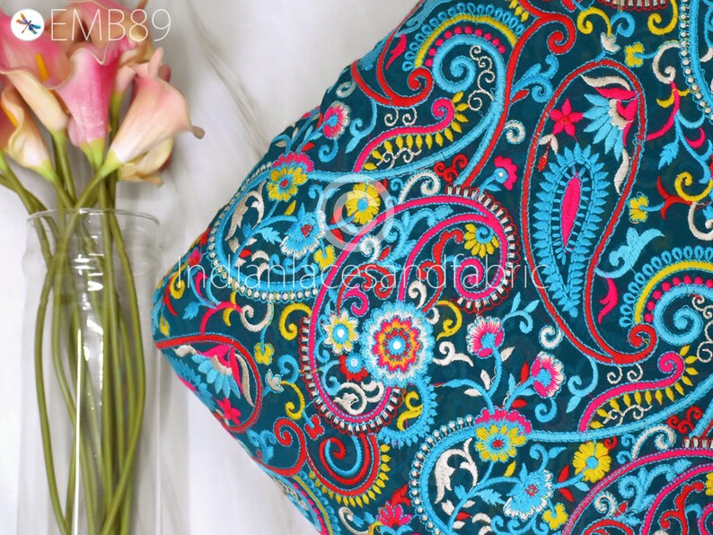 Buy Indian Paisley Embroidered Fabric by the Yard Georgette Online in ...