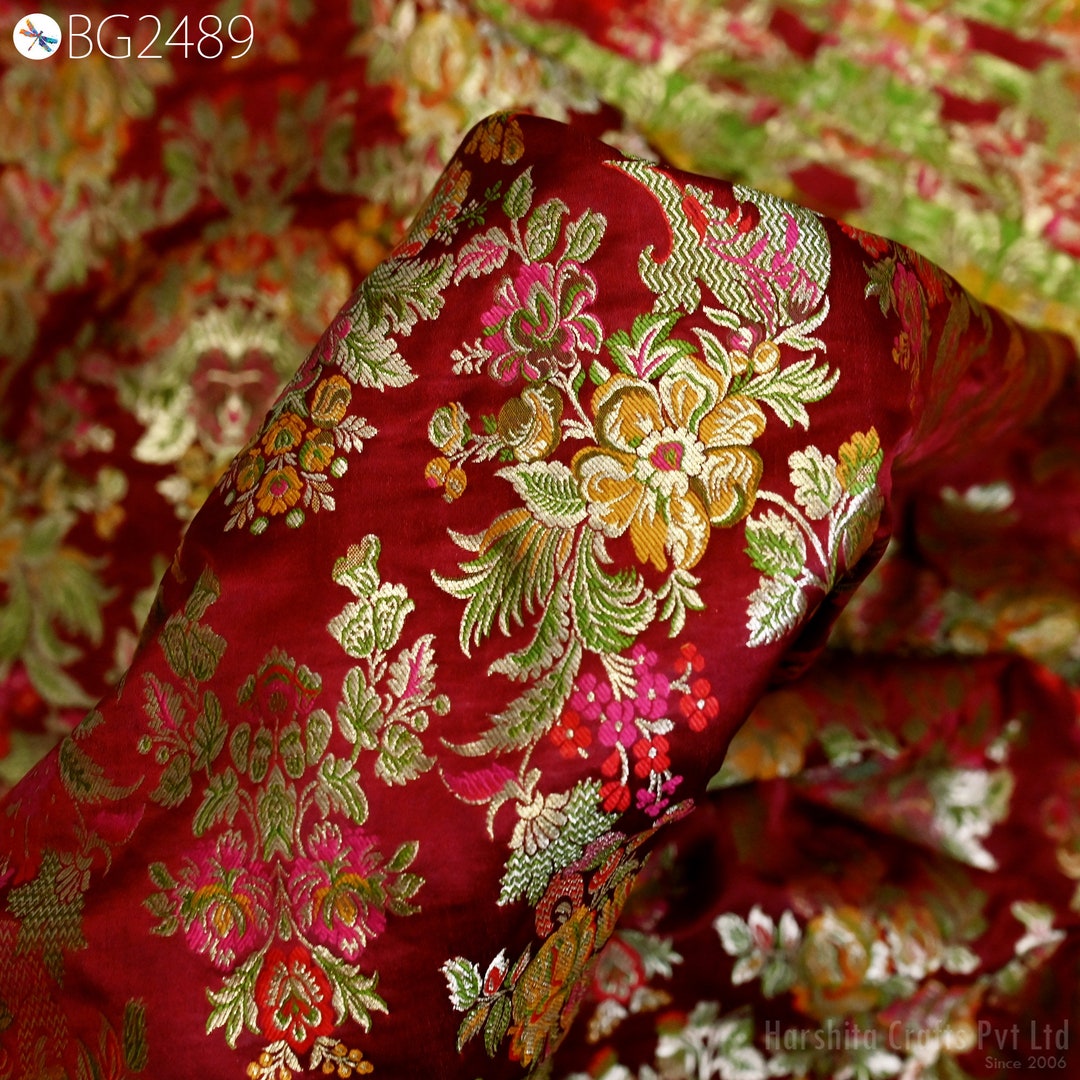 Dark Red Brocade Fabric by Yard Historic Costume Indian Banarasi ...