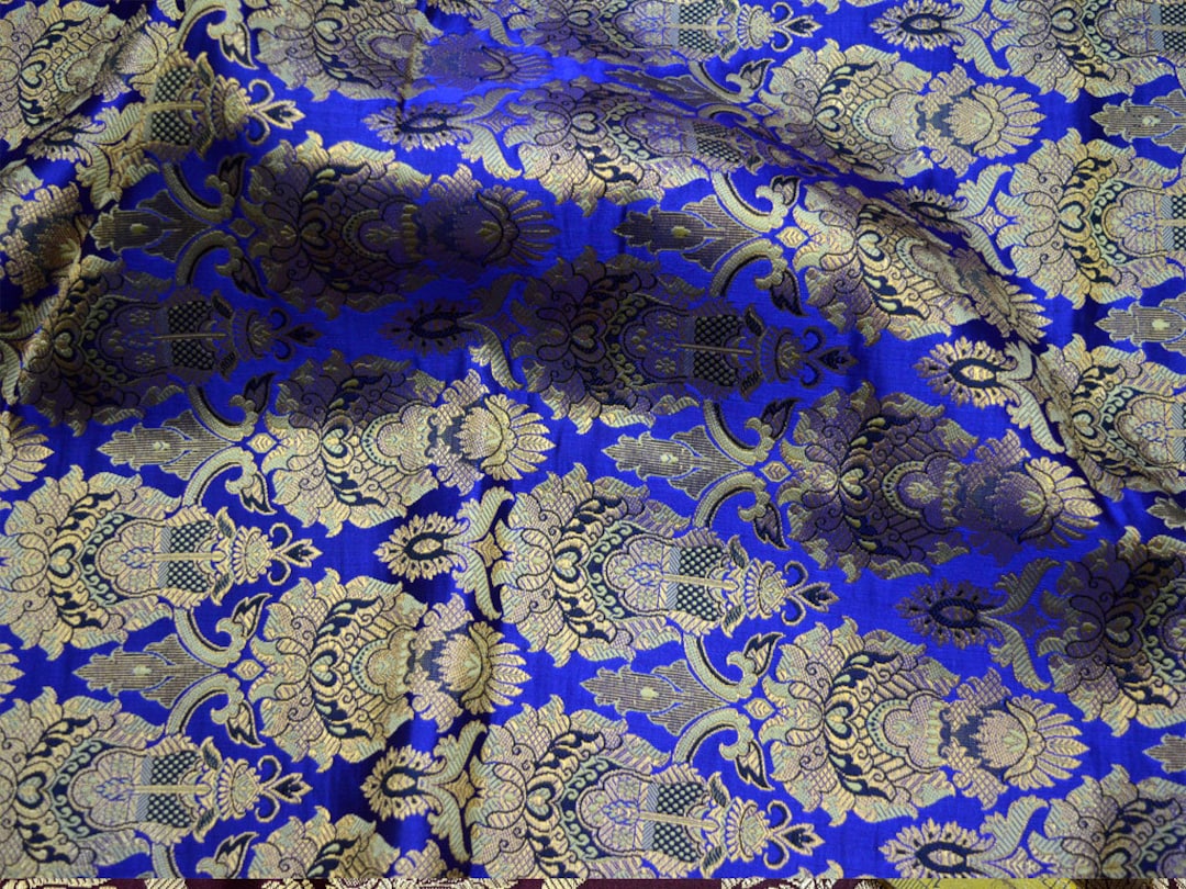 Crafting Royal Blue Brocade Fabric by the Yard Jacket Banarasi - Etsy