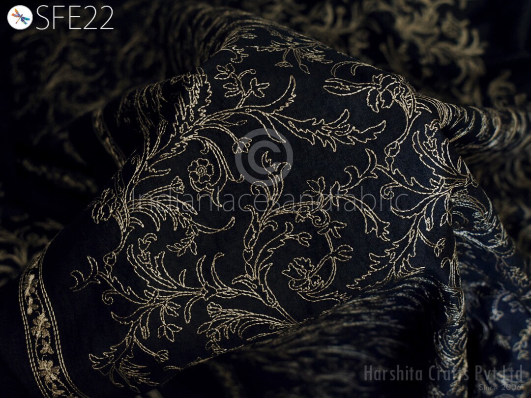 Pure Tussar Silk Embroidered Fabric by the Yard Indian Embroidery Raw ...